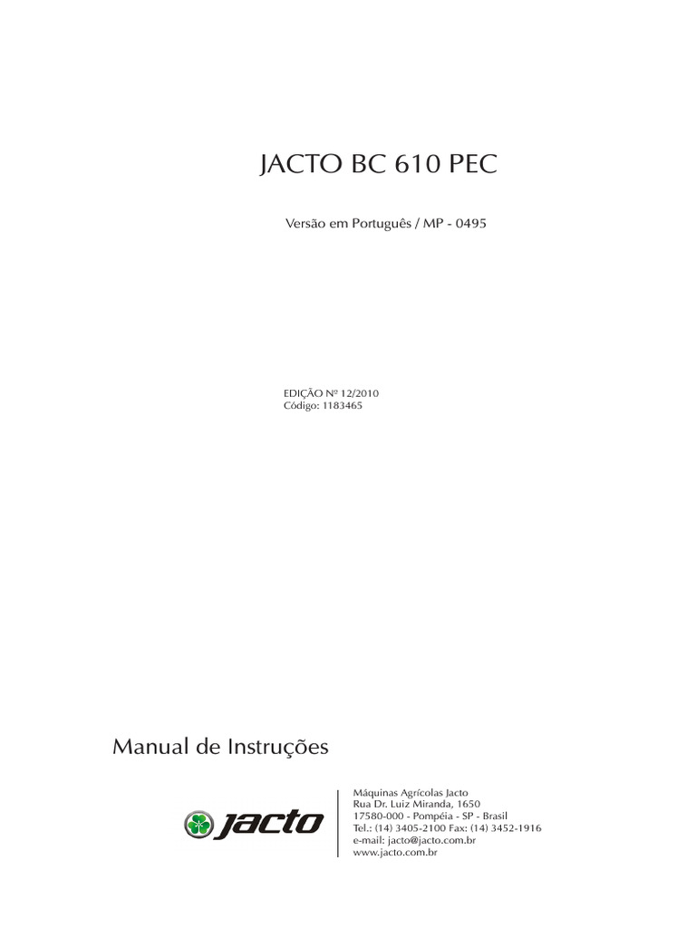 Manual do Pulverizador Jacto BC 610 PEC | PDF | Trator | Agricultura