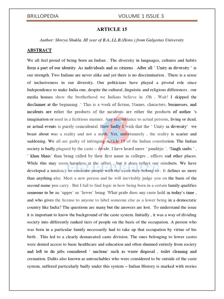 Paper On Article 15 | PDF | Dalit | Caste