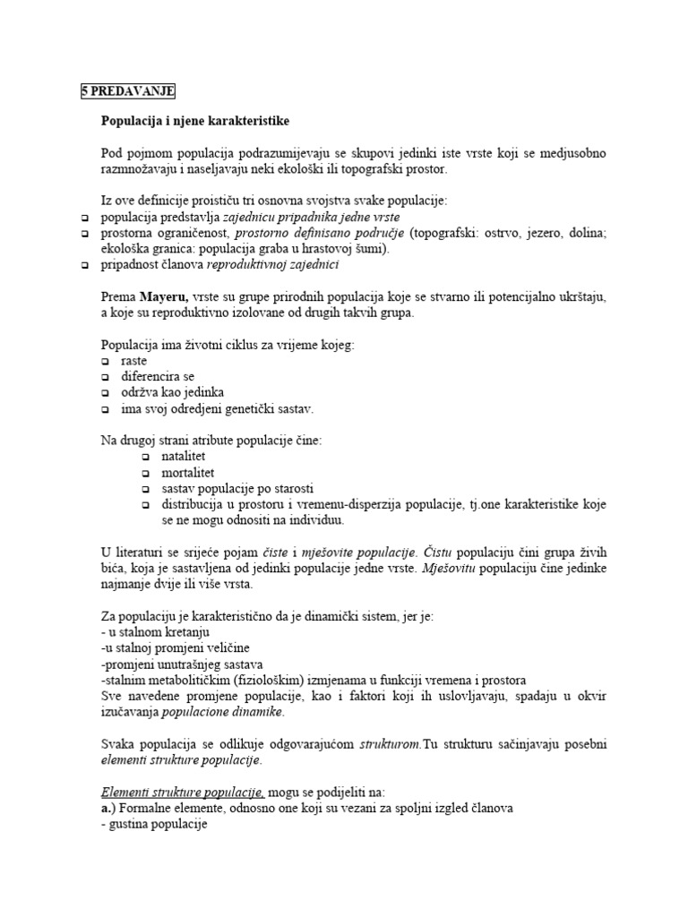 5 PREDAVANJE Populacija I Njene Karakteristike | PDF