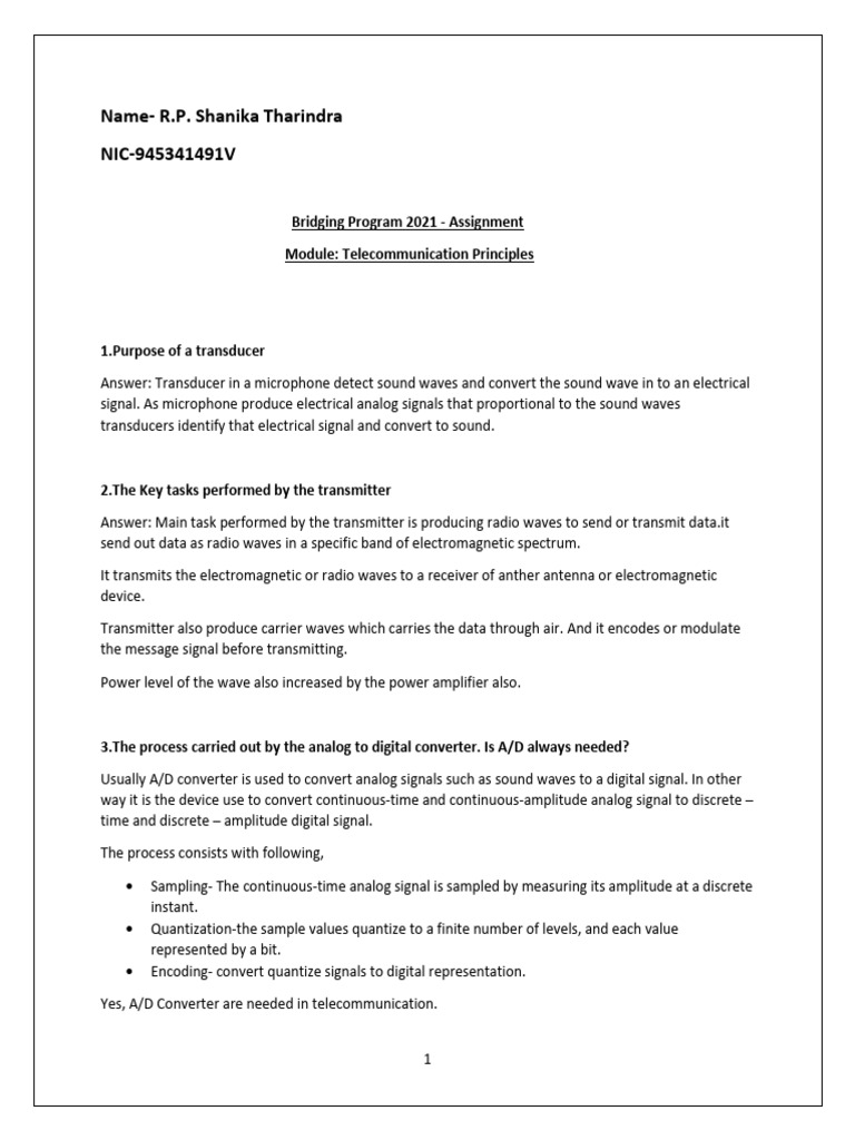Assignment - Telecommunication Principles | Download Free PDF | Modulation | Transmitter