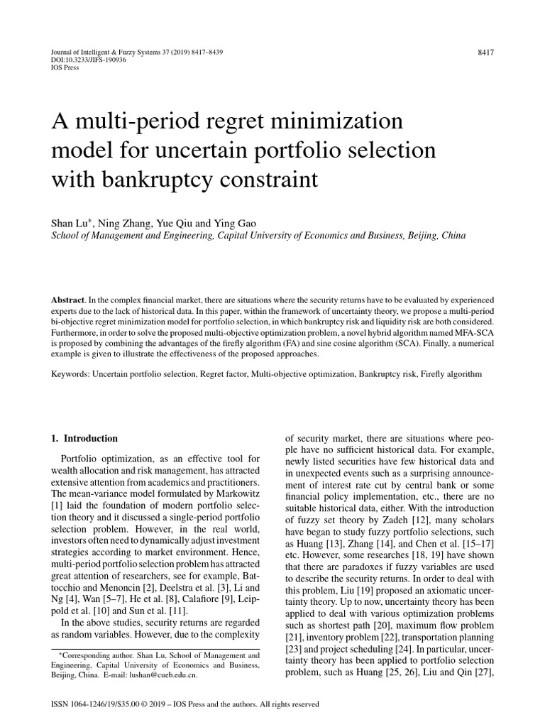 A Multi-Period Regret Minimization Model | Download Free PDF | Mathematics