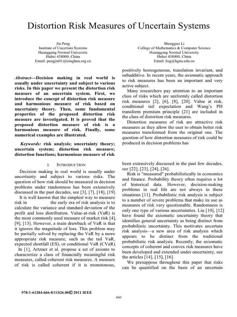 Distortion Risk Measures of Uncertain Systems | PDF | Value At Risk | Risk