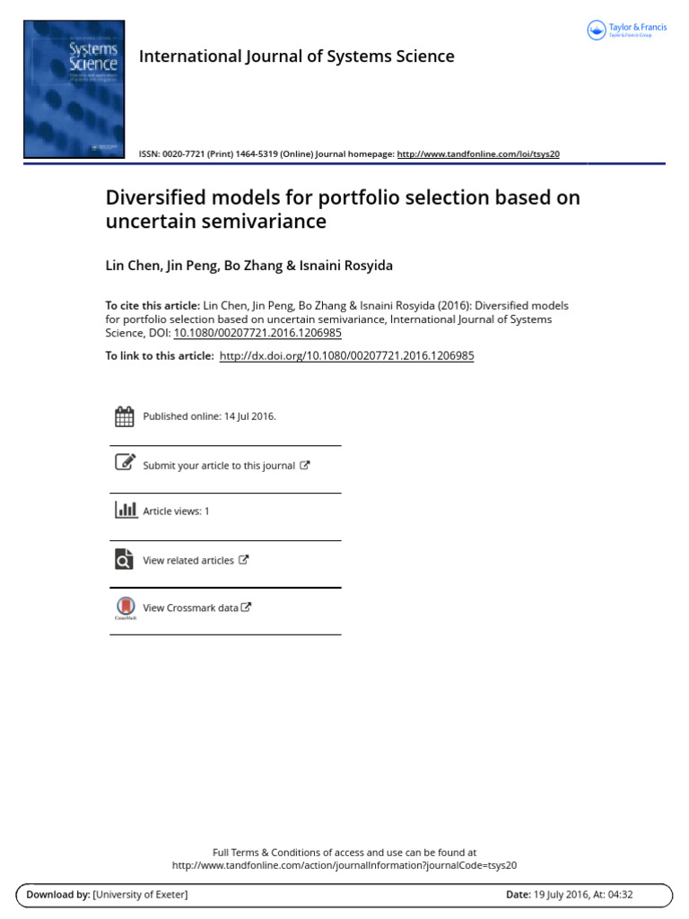 Diversified Models For Portfolio Selection Based On | PDF ...