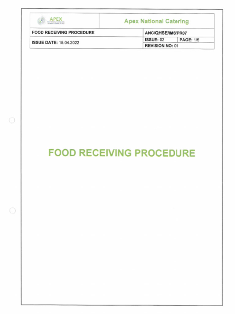 Food Receiving Procedure | PDF