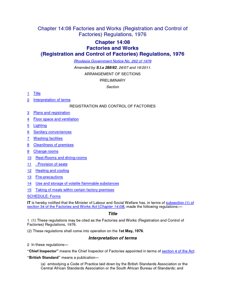 Factories Works Act - Registration Control of Factories Regs | PDF ...
