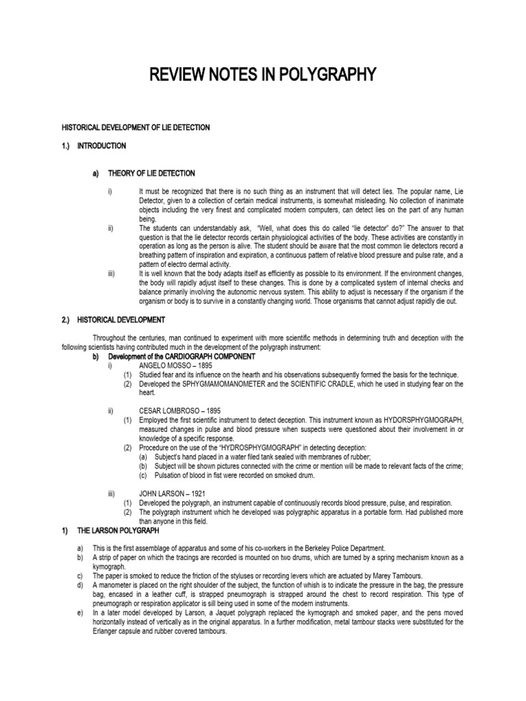 Review Notes in Polygraphy | PDF | Polygraph | Lie