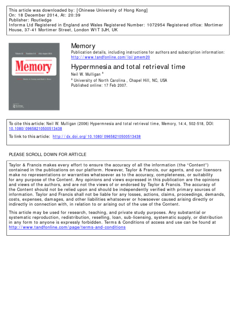 Mulligan 2006 | PDF | Recall (Memory) | Memory