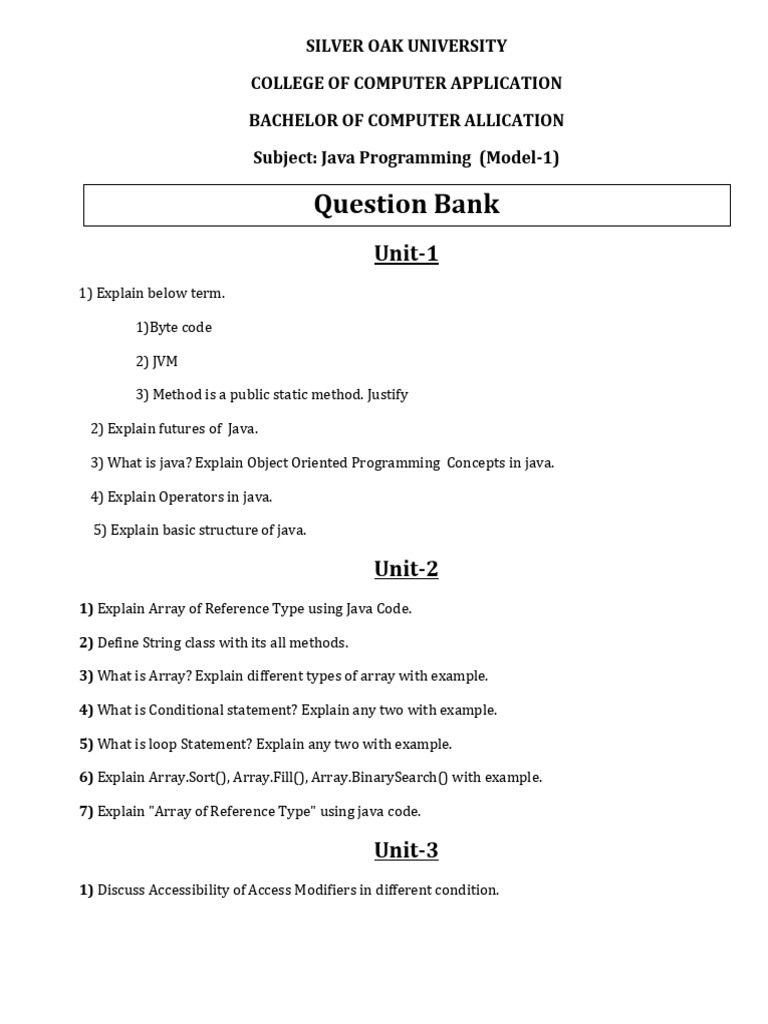 Java Question Bank Pdf Method Computer Programming Java Programming Language 