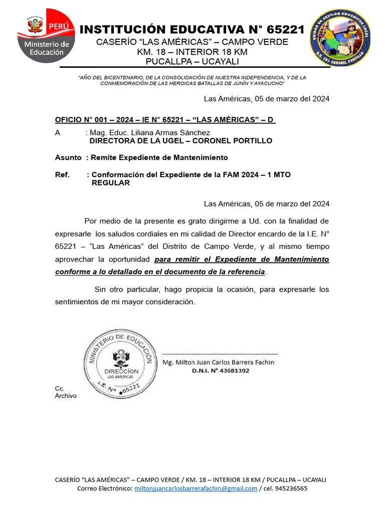 Oficio #001 - 2024 - Ien° 65221 - D | PDF