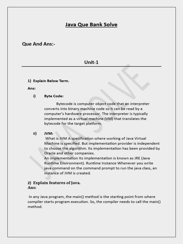 Java Que Bank Solve | PDF | Java Virtual Machine | Data Type