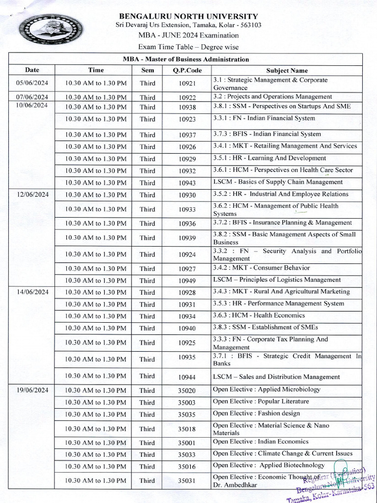 Mba June 2024 Time Table - 0001 | PDF