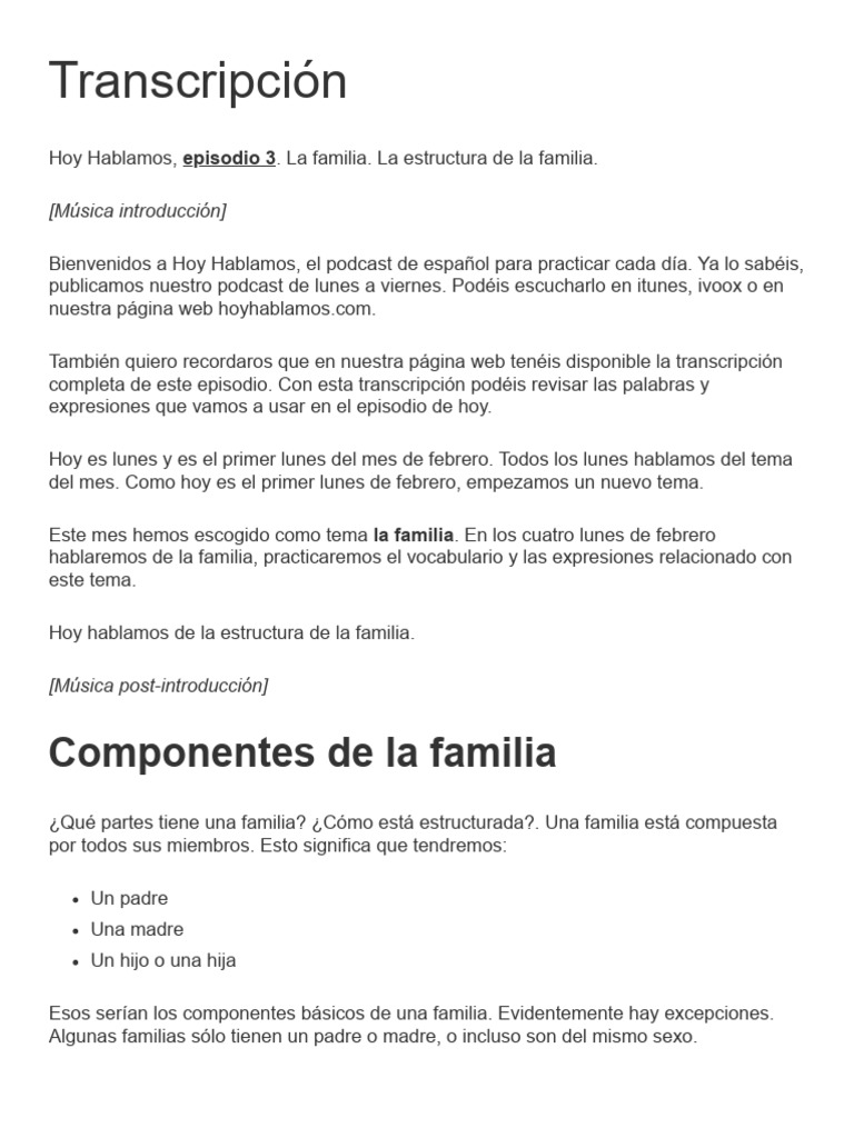 La Familia en Español | PDF | Artes del Lenguaje y Comunicación ...