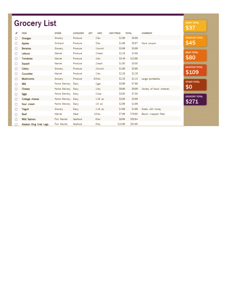Grocery List | PDF | Dairy | Grocery Store