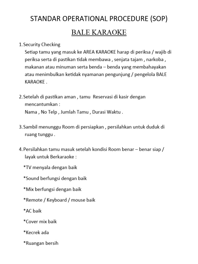 SOP Pelayanan Bale Karaoke | PDF