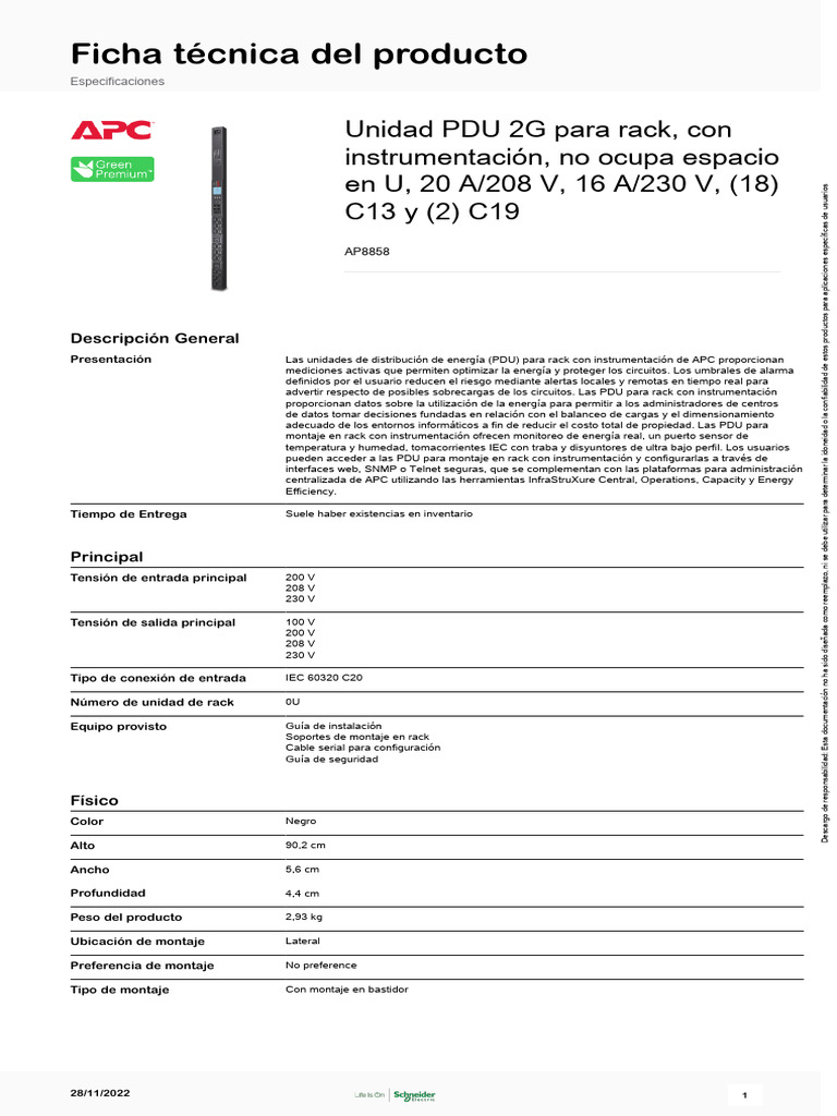 NetShelter Metered Rack PDUs - AP8858 | PDF