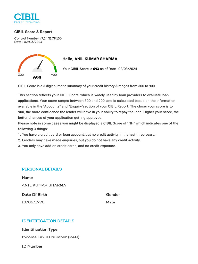 Score Report - Cibil Dashboard | Download Free PDF | Finance & Money ...