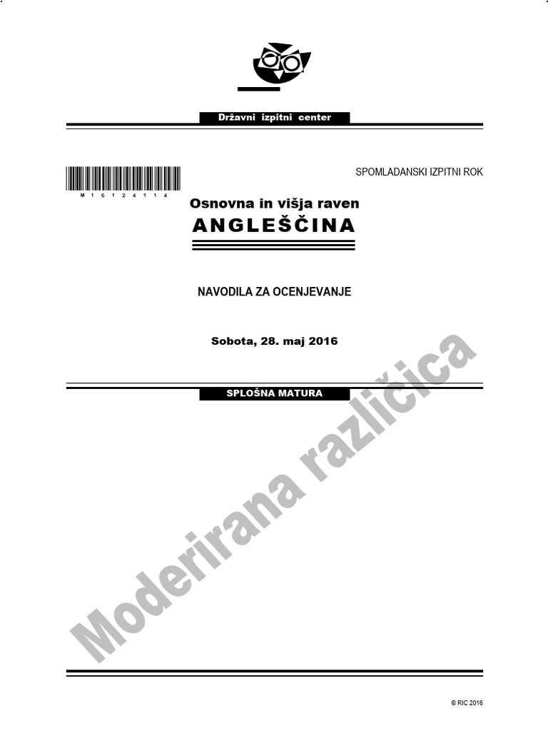 Angleščina: Osnovna in Višja Raven | PDF