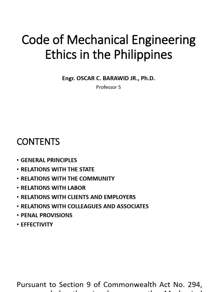 Code of Mechanical Engineering Ethics in The Philippines | PDF ...