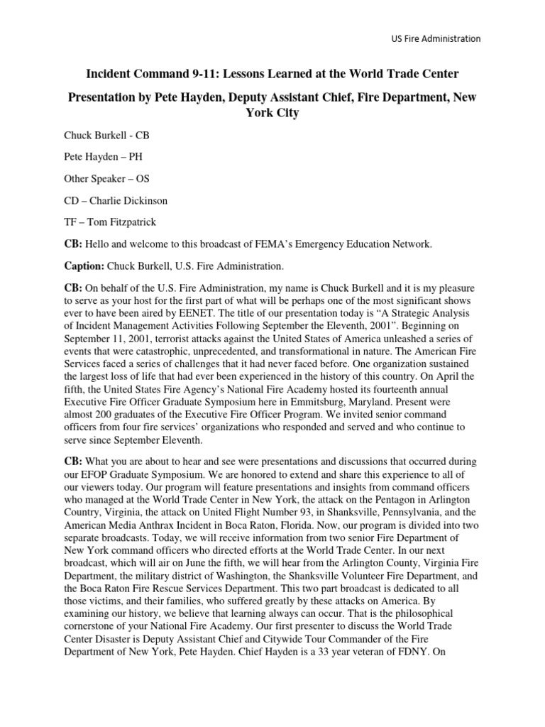 Incident Command 9-11: Lessons Learned at The World Trade Center ...
