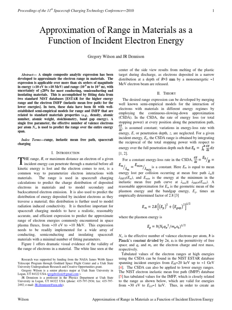 Approximation of Range in Materials As A Function of Incident Electron Energy | PDF | Electron ...