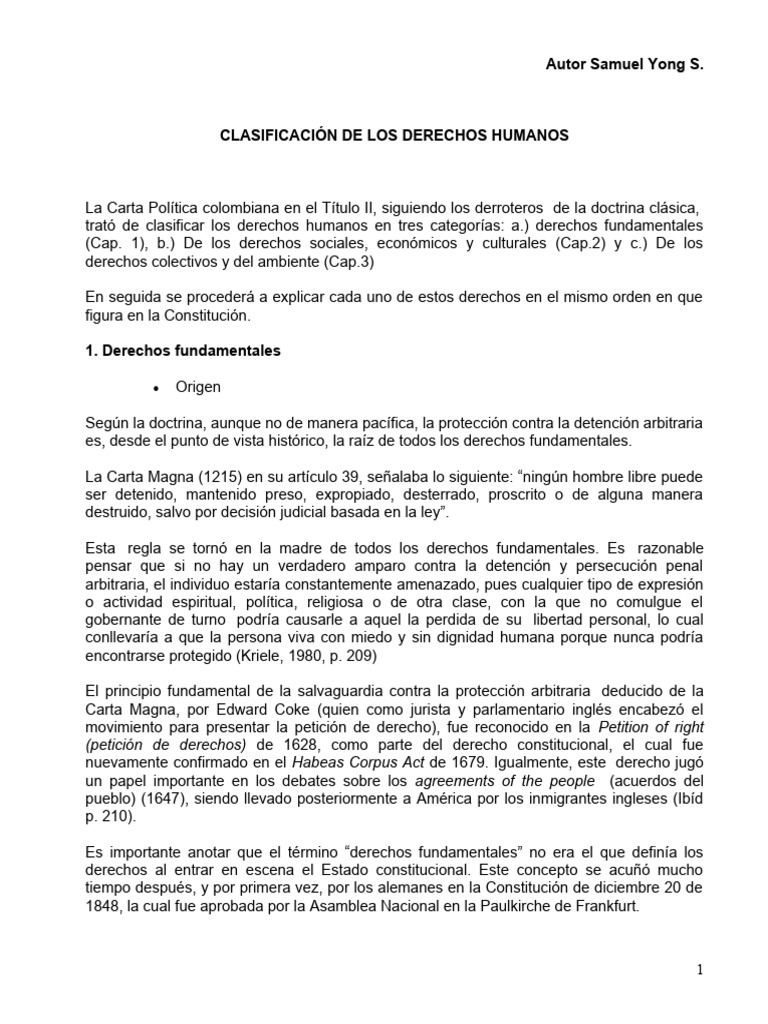 Clasificacion de Los Derechos Humanos | Descargar gratis PDF | Derechos humanos | Derechos