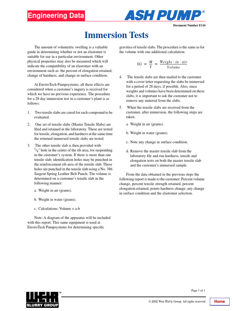 E116 Immersion Tests | Download Free PDF | Weight | Hardness
