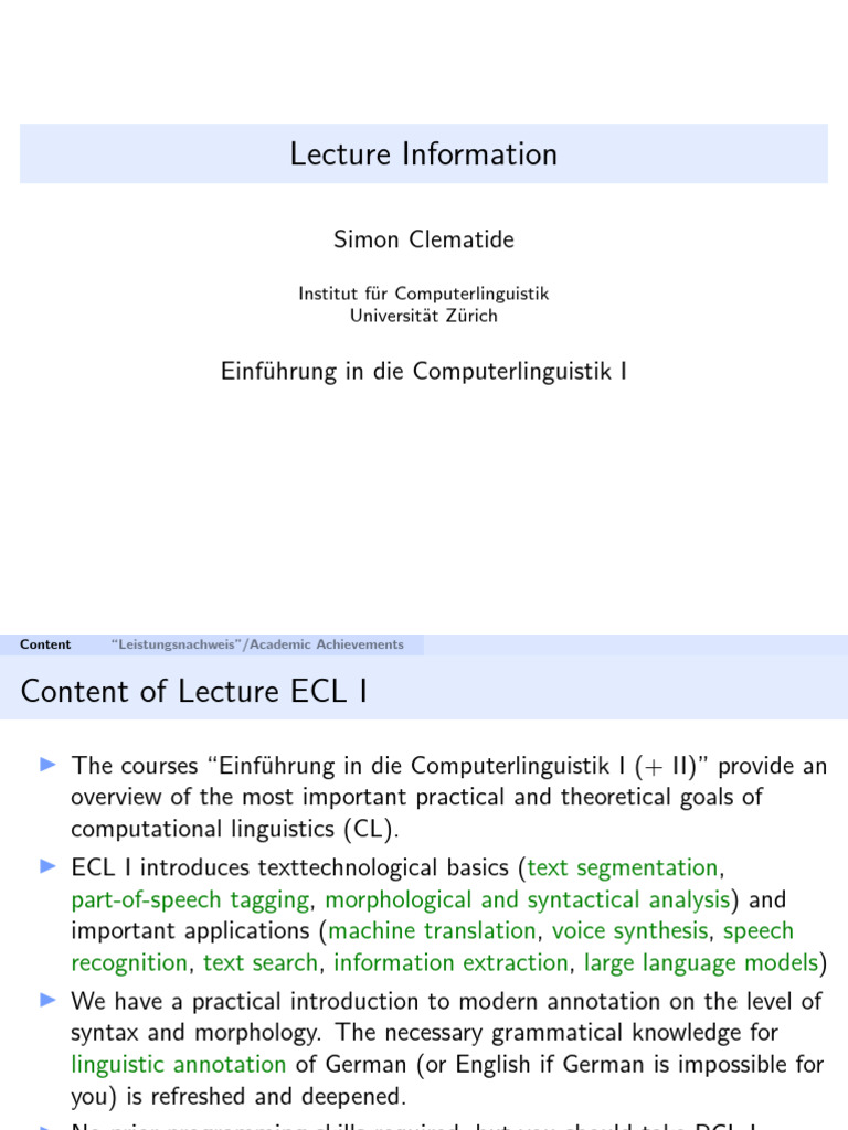 l01 Lecture Information Slides | PDF | Linguistics | Lecture