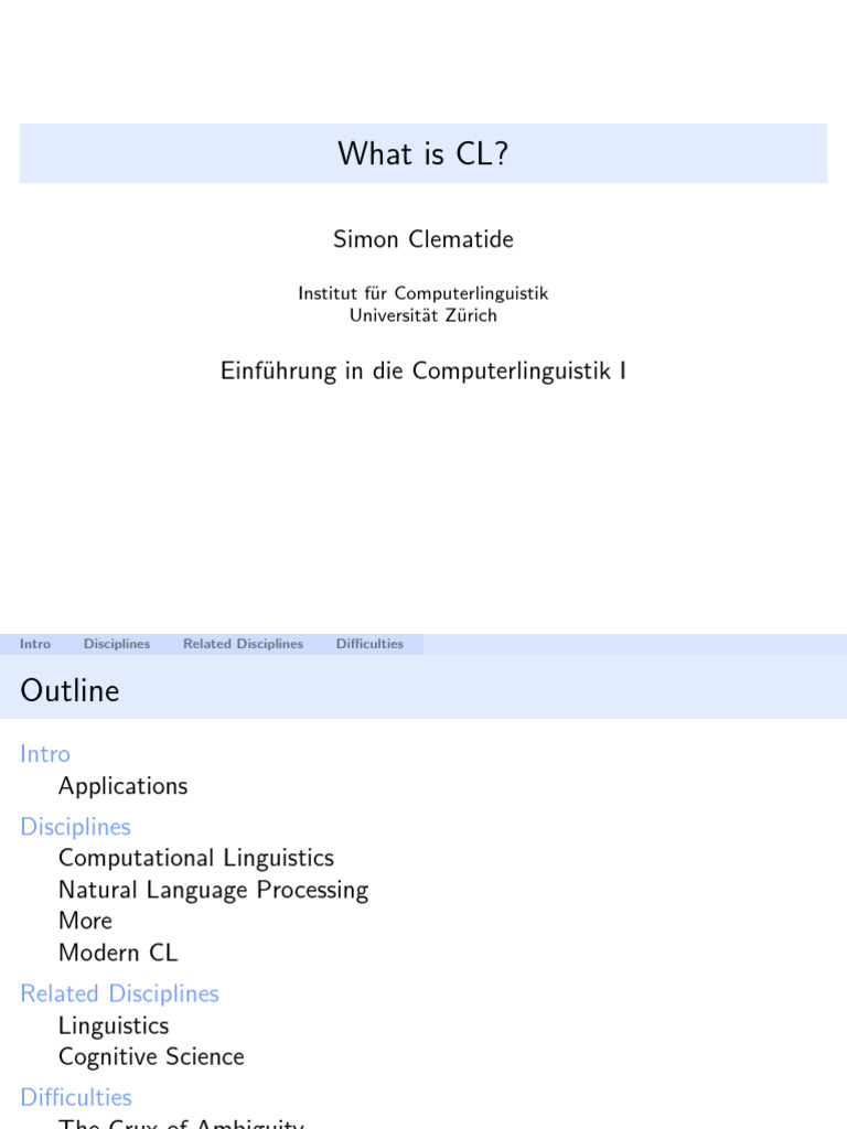 l01 What Is CL Slides | PDF | Linguistics | Semantics