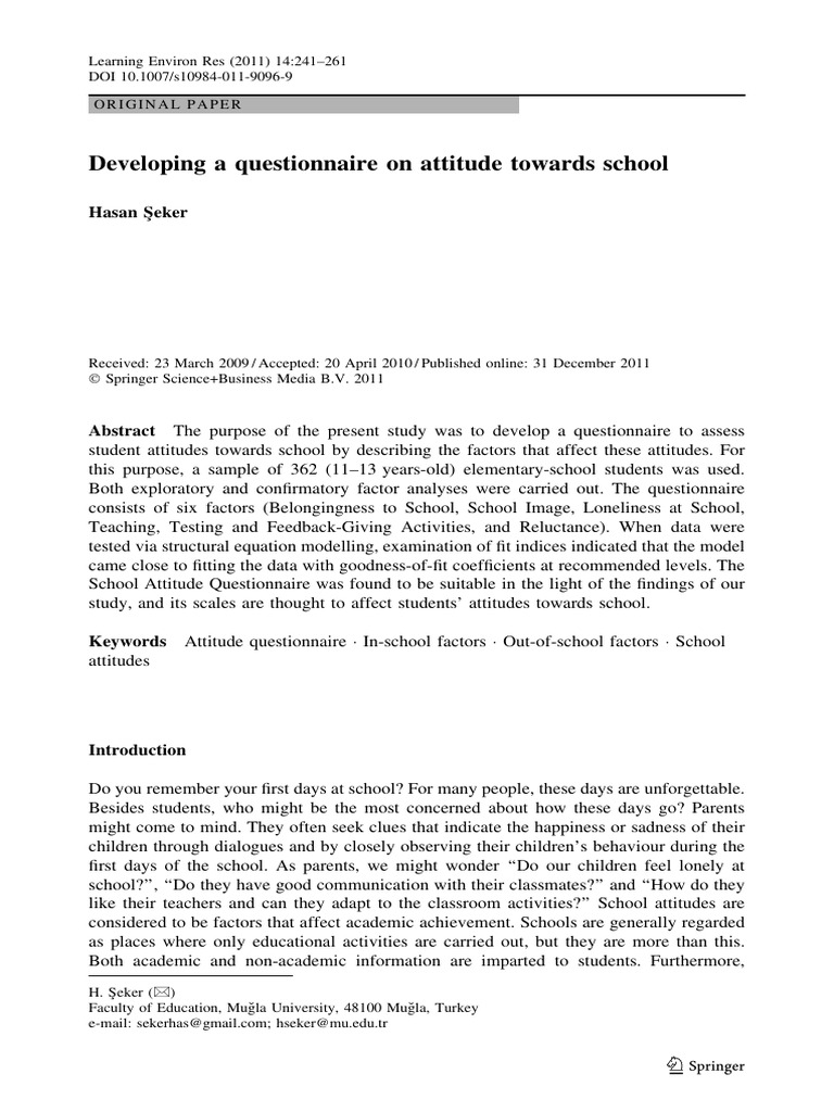School Attitude Questionnaire Development | PDF | Factor Analysis ...