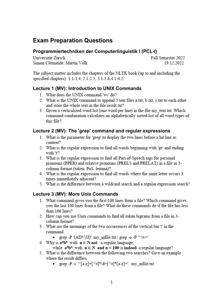Exam Preparation Questions PCL I 2022 | PDF | Regular Expression | Computing