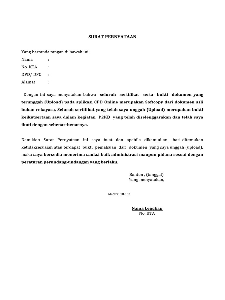 Surat Pernyataan Keaslian Dokumen | PDF
