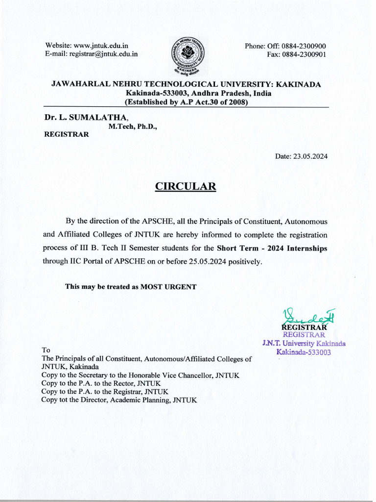 Circular - Short Term Internship-2024 | PDF