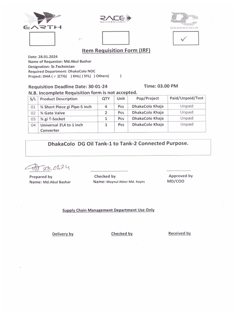 DG Tank Requsition | PDF
