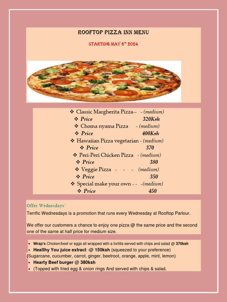 Roof Top Hotel Snack Menu | PDF