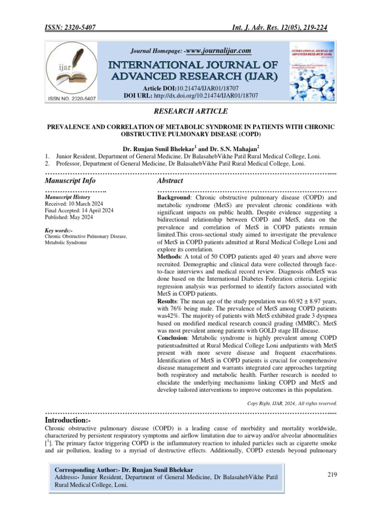 Prevalence and Correlation of Metabolic Syndrome in Patients With ...