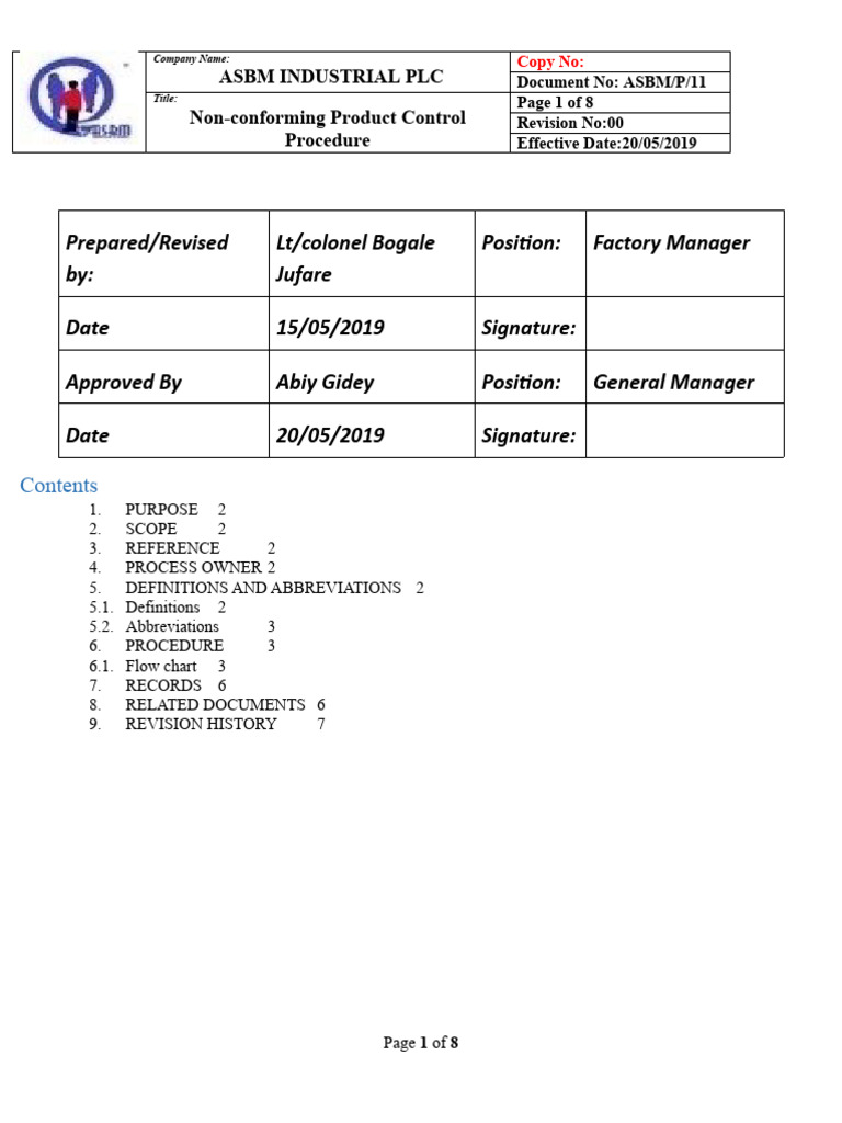ASBM-GM-P-03 Non Conforming Product Control Procedure | Download Free ... ASBM-GM-P-03 Non Conforming Product Control Procedure | Download Free ...
