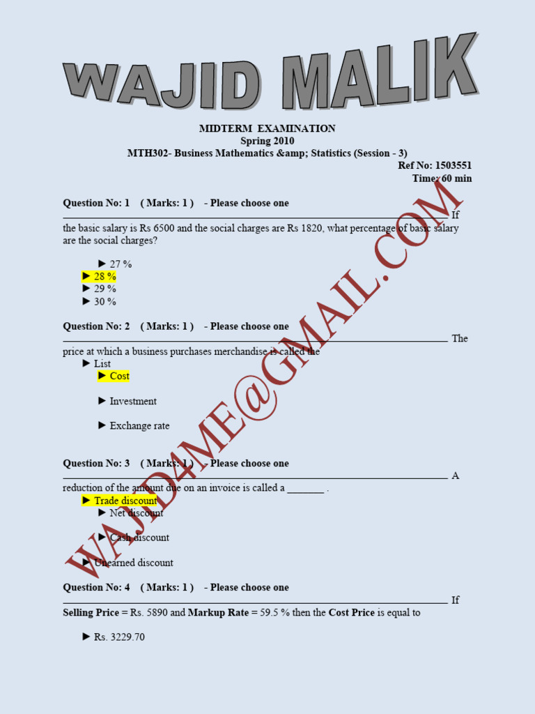 MTH302 Midterm Solved MCQs With Reference by Wajid Malik 1 | PDF | Depreciation | Financial ...
