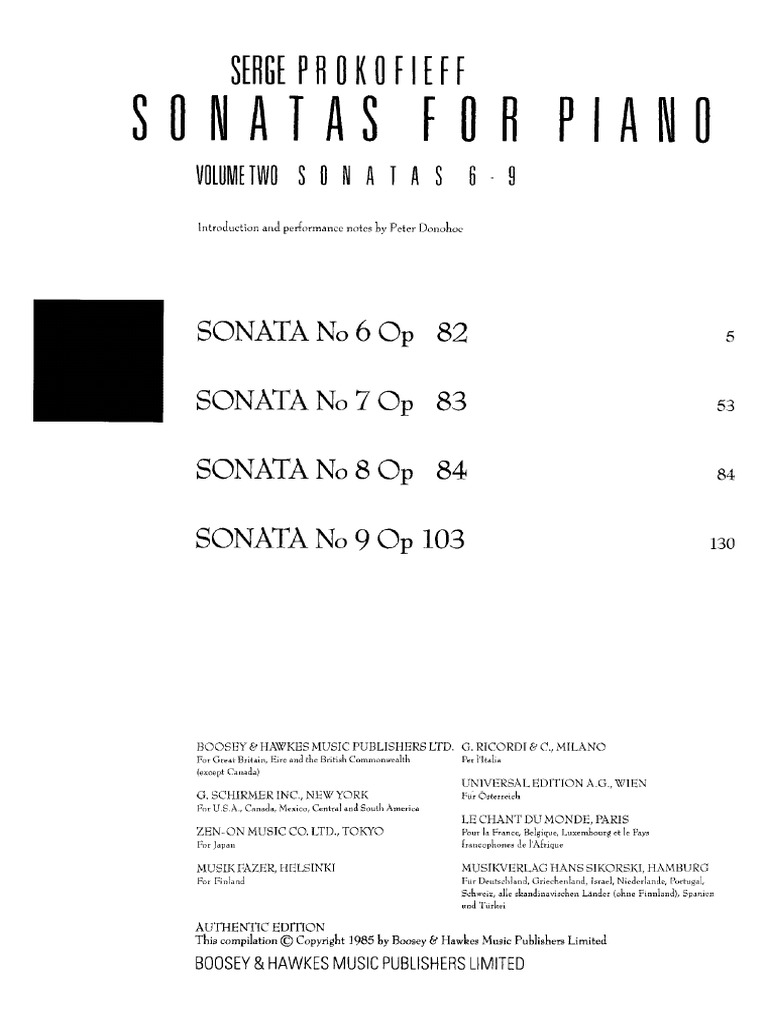 Prokofiev Piano Sonatas Vol. 2 - Nos. 6-9 (Boosey & Hawkes) | PDF