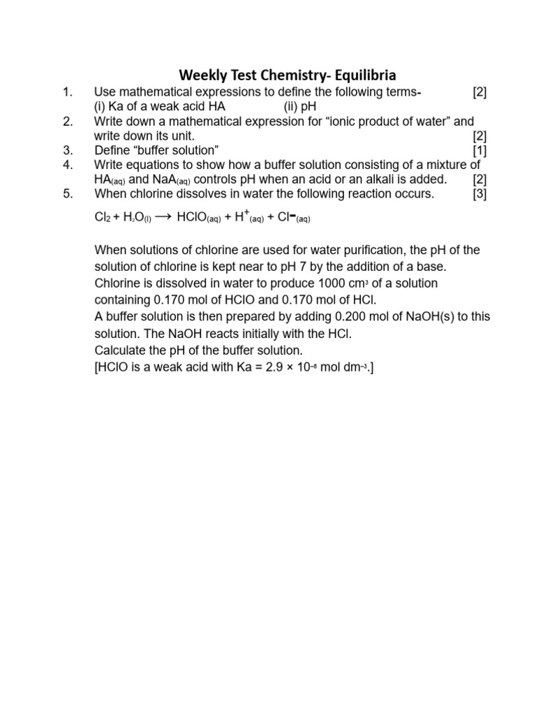 Chemistry Equilibria Test | PDF | Science & Mathematics