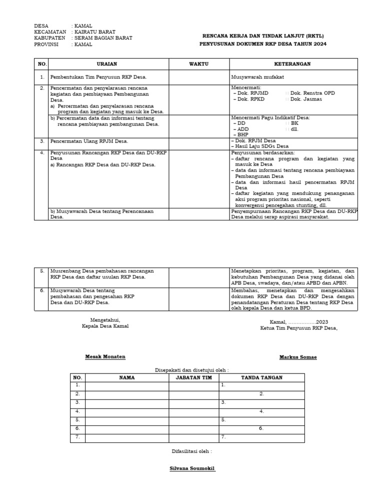 A.4 Format RKTL Penyusunan RKP Desa | PDF