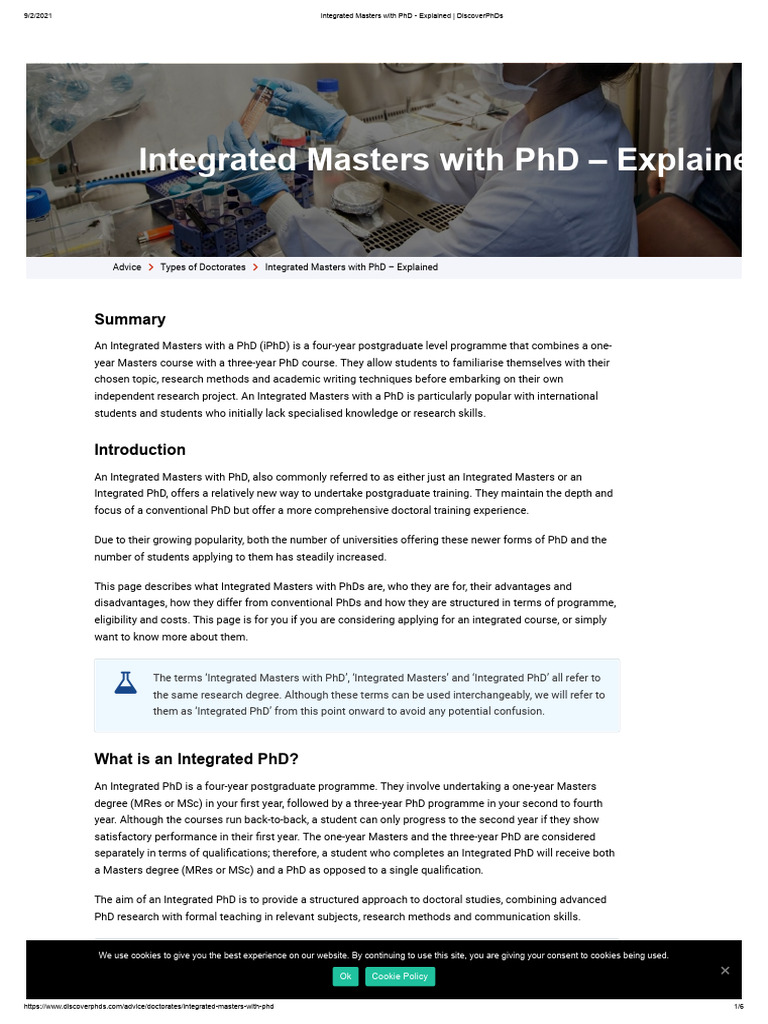 Integrated Masters With PHD - Explained - DiscoverPhDs | PDF | Doctor ...