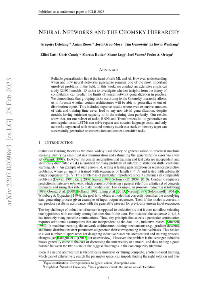 Neural Networks and The Chomsky Hierarchy | PDF | Formalism (Deductive) | Theoretical Computer ...