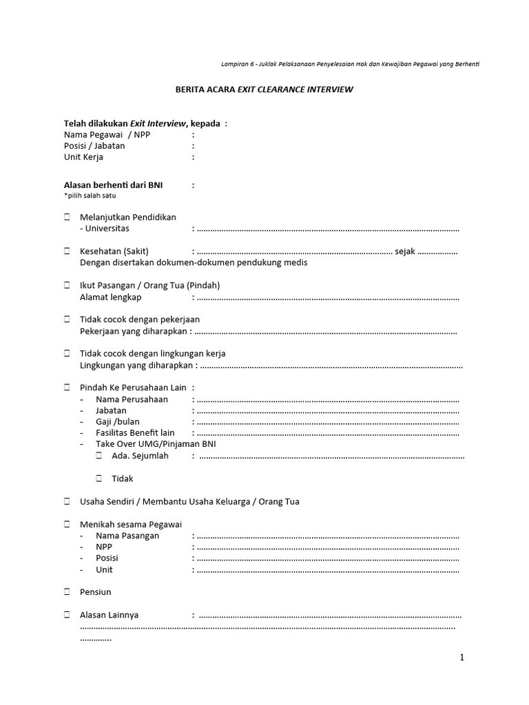 Formulir Berita Acara Exit Clearence Interview - Pegawai Resign | PDF