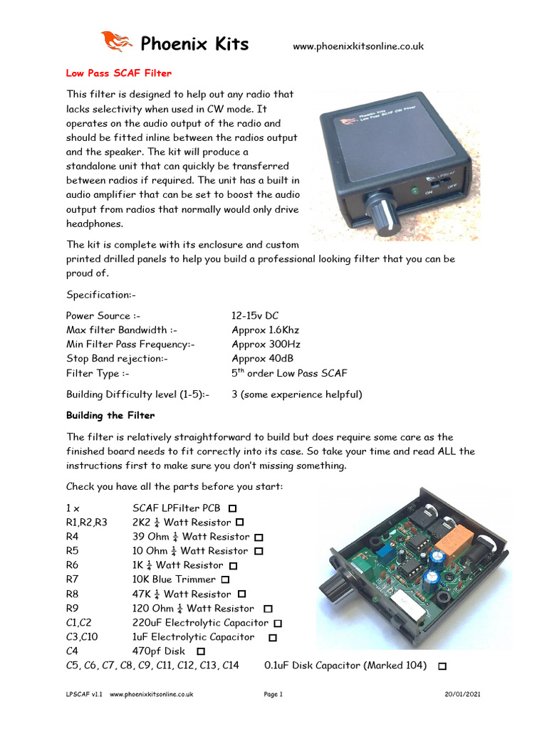 Low Pass SCAF Filter Kit Guide | PDF | Electrical Connector | Amplifier