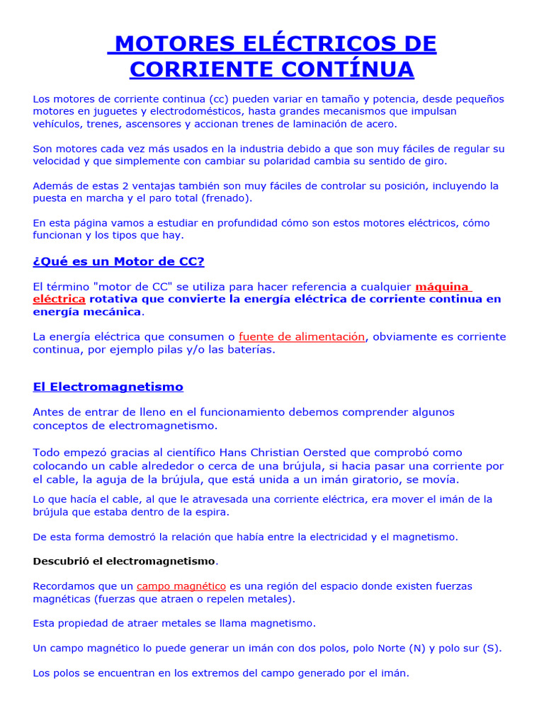 Motores Eléctricos de Corriente Contínua | PDF | Motor eléctrico | Inductor