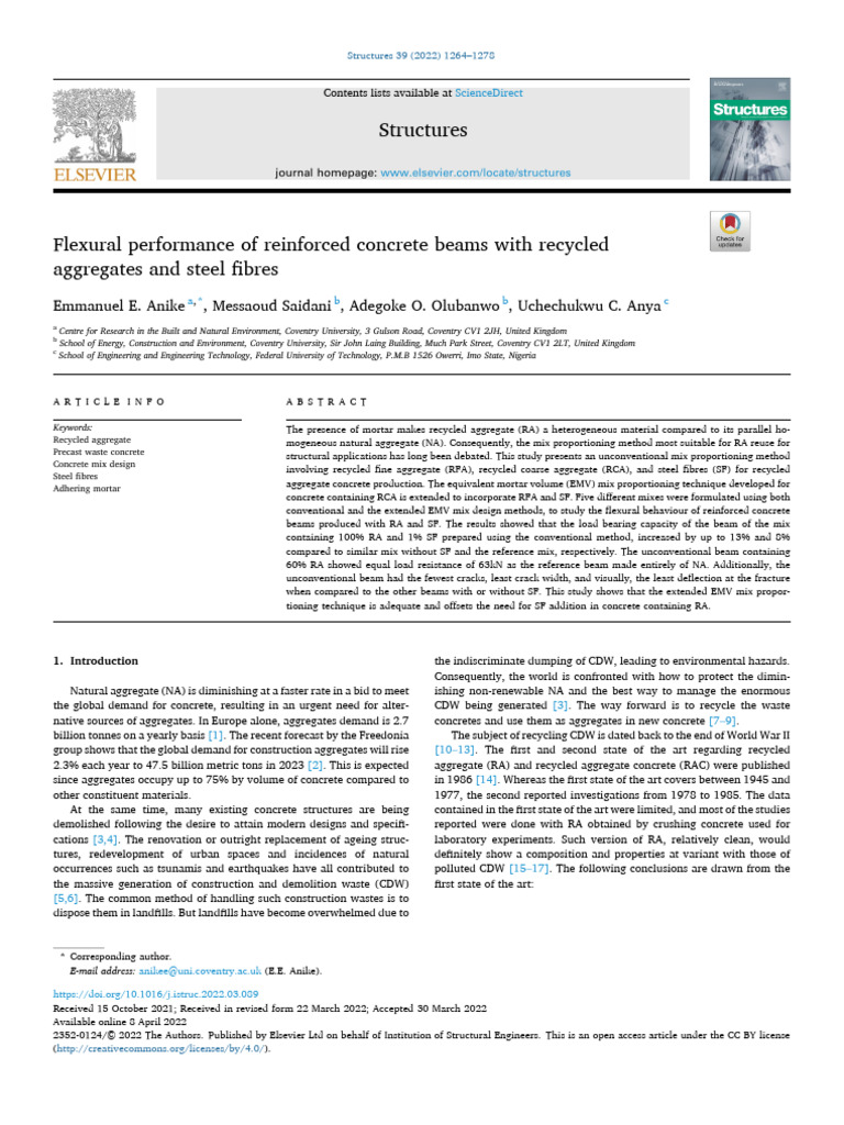 Flexural Performance of Reinforced Concrete Beams With Recycled ...