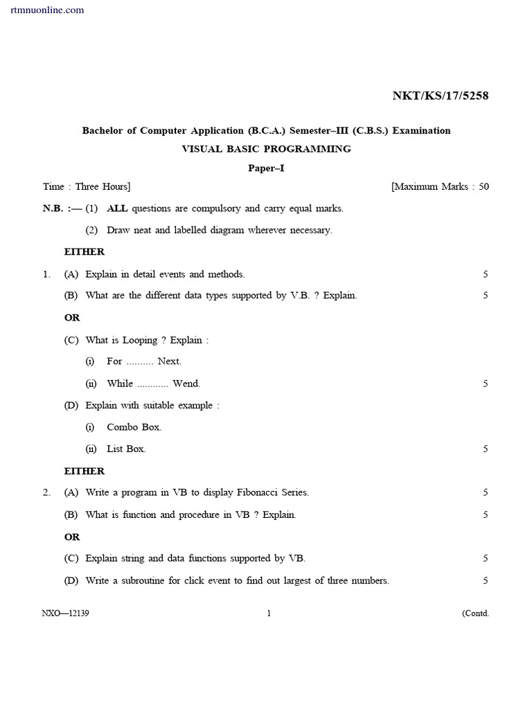 Bca 3 Sem Visual Basic Programming Summer 2017 | PDF | Computer Science | Computer Engineering