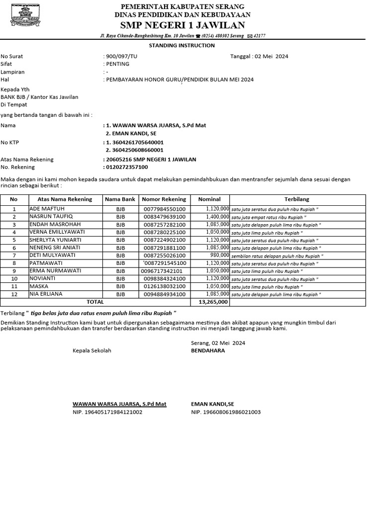 Standing Instruction April 2024 | PDF