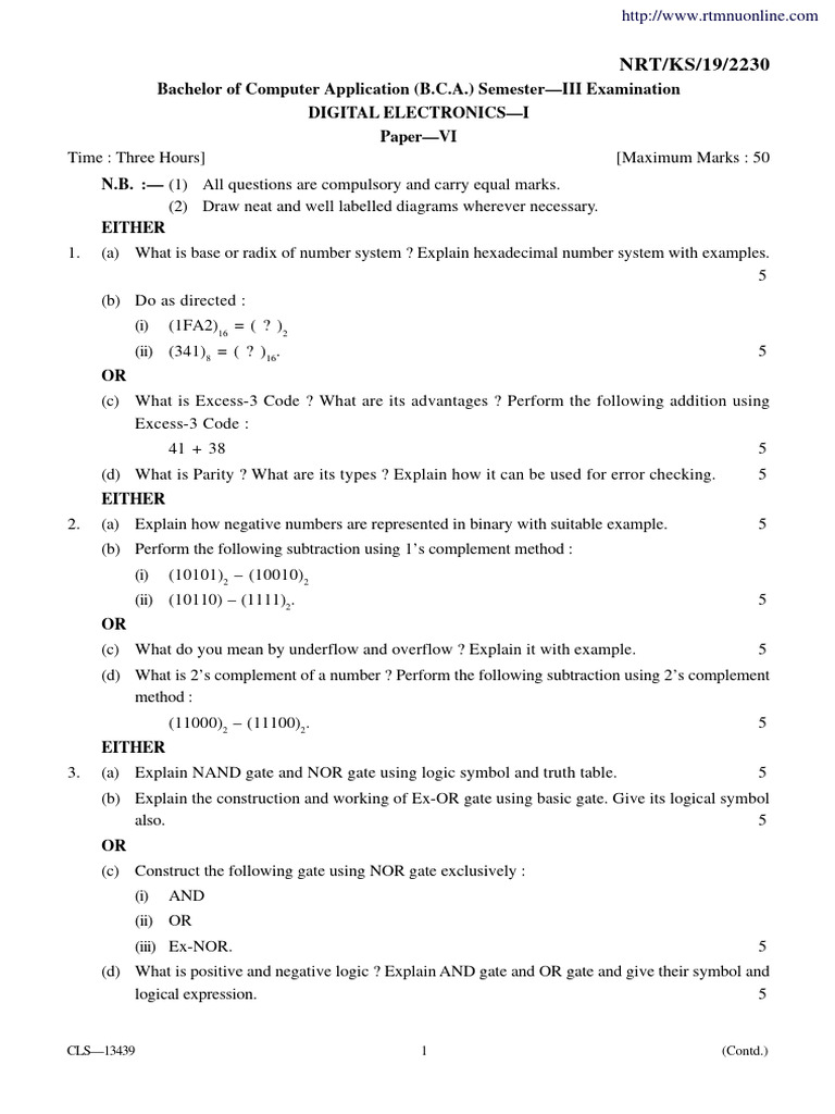 Bca 3 Sem Digital Electronics 1 2230 Summer 2019 | PDF | Logic Gate | Computer Engineering