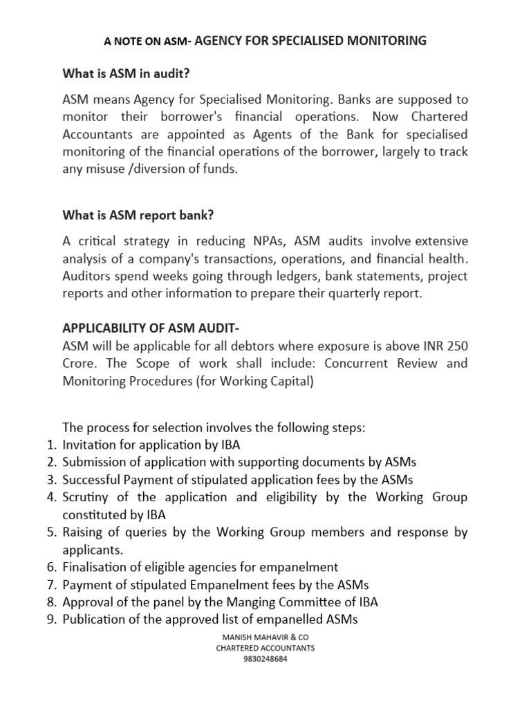 A Note On Asm | Download Free PDF | Banks | Audit